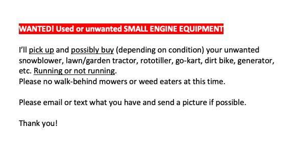 Wanted! Used or unwanted SMALL ENGINE EQUIPMENT - farm & garden - by ...