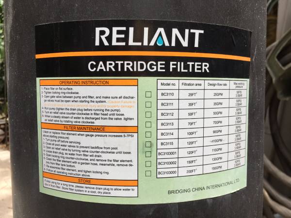 For PARTS ONLY- Reliant Pool Cartridge Filter - farm & garden - by ...