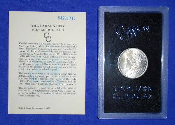 1885 CC $1 GSA U.S. Morgan Silver Dollar Uncirculated Carson City Box ...