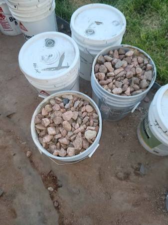 2 tons Indian red river landscaping rock loaded in 60x 5 Gal buckets ...