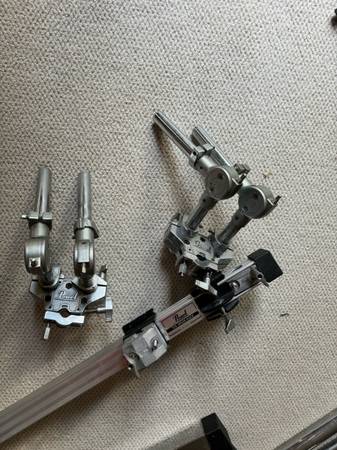 Vintage Pearl parts lot- drum rack, throne, stands, etc…(see pictures ...