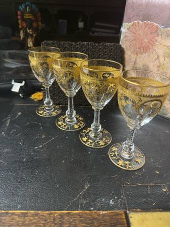 Four Congress style gold inkay crystal wine glasses. - antiques - by ...