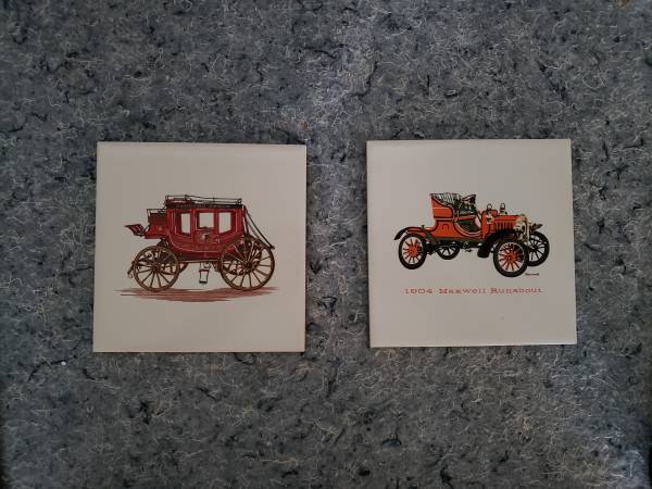 (2) Screencraft Hand Decorated Display Tiles - Antique Car Pattern ...